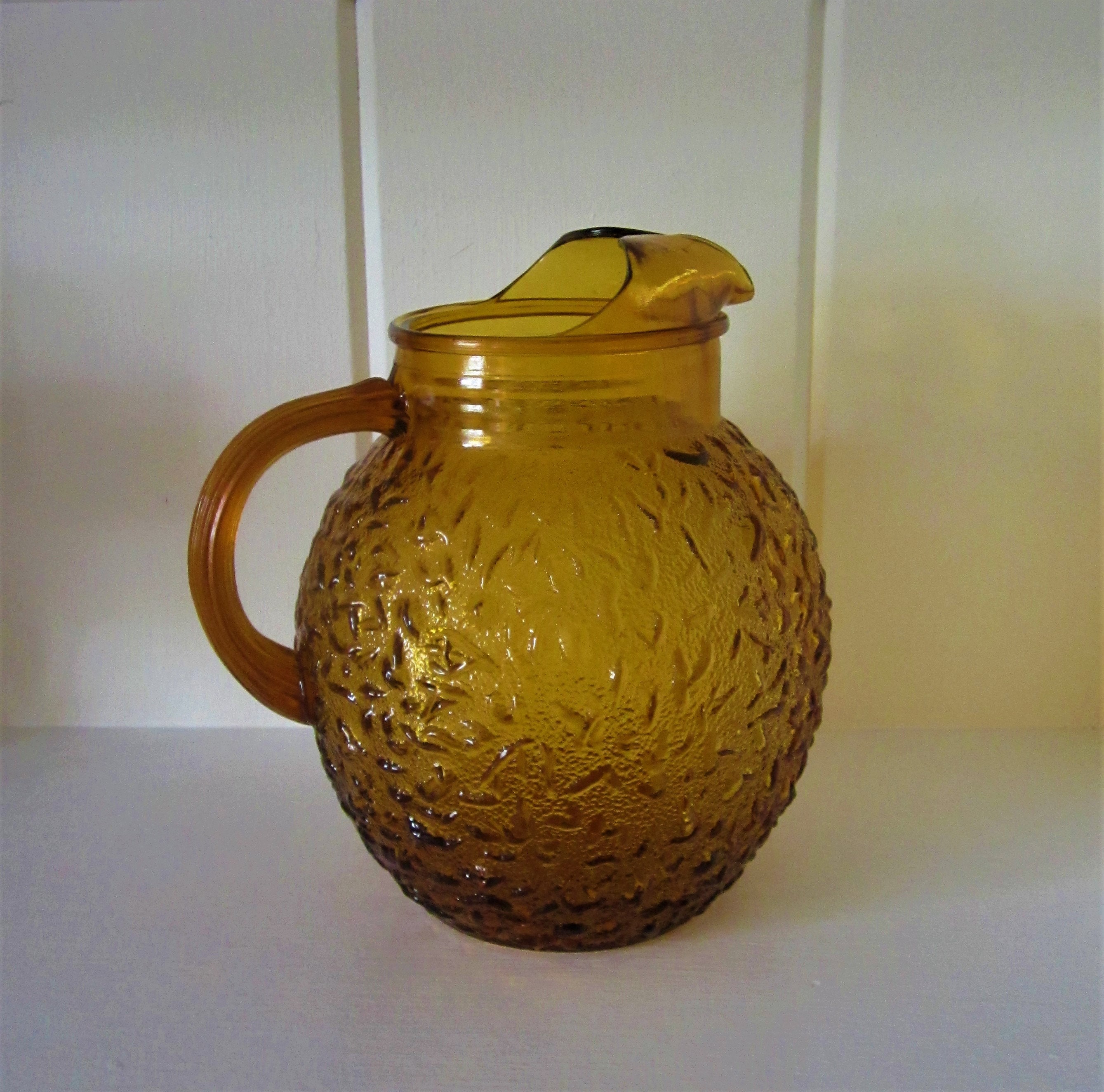 Vintage Anchor Hocking Amber Pressed Pattern Glass Pitcher | Etsy