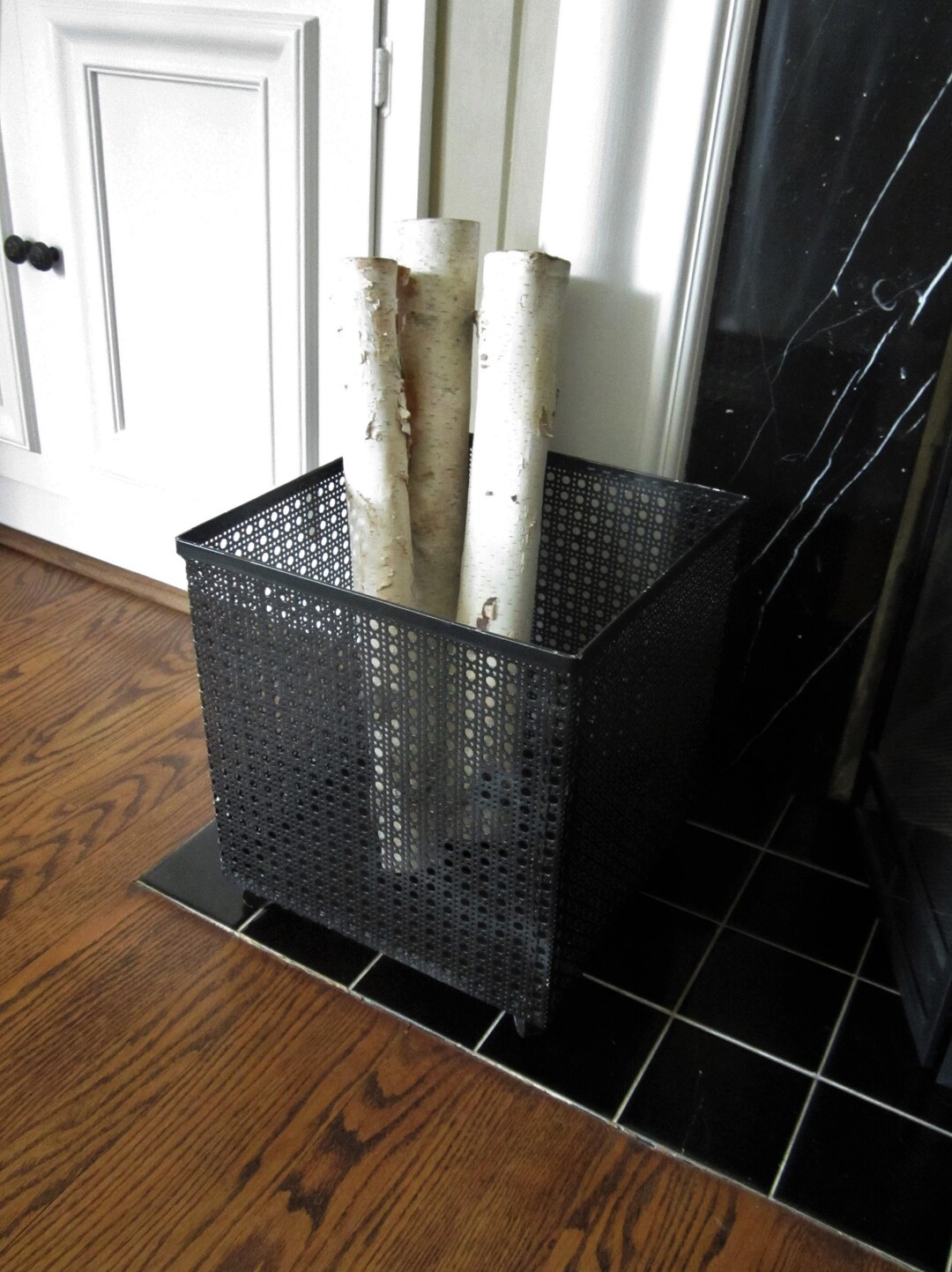 Vintage MCM Perforated Metal Footed Bin Container - Punched Metal ...