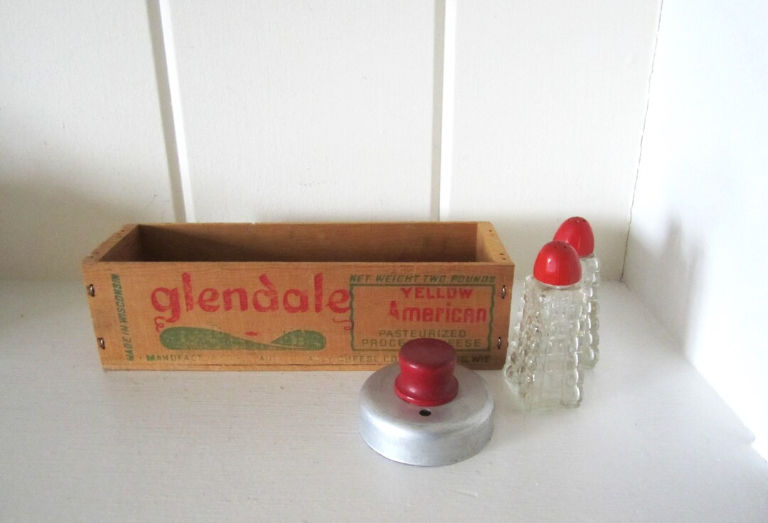 Vintage Glendale 2 LB Yellow American Cheese Box - Wood Cheese Box ...