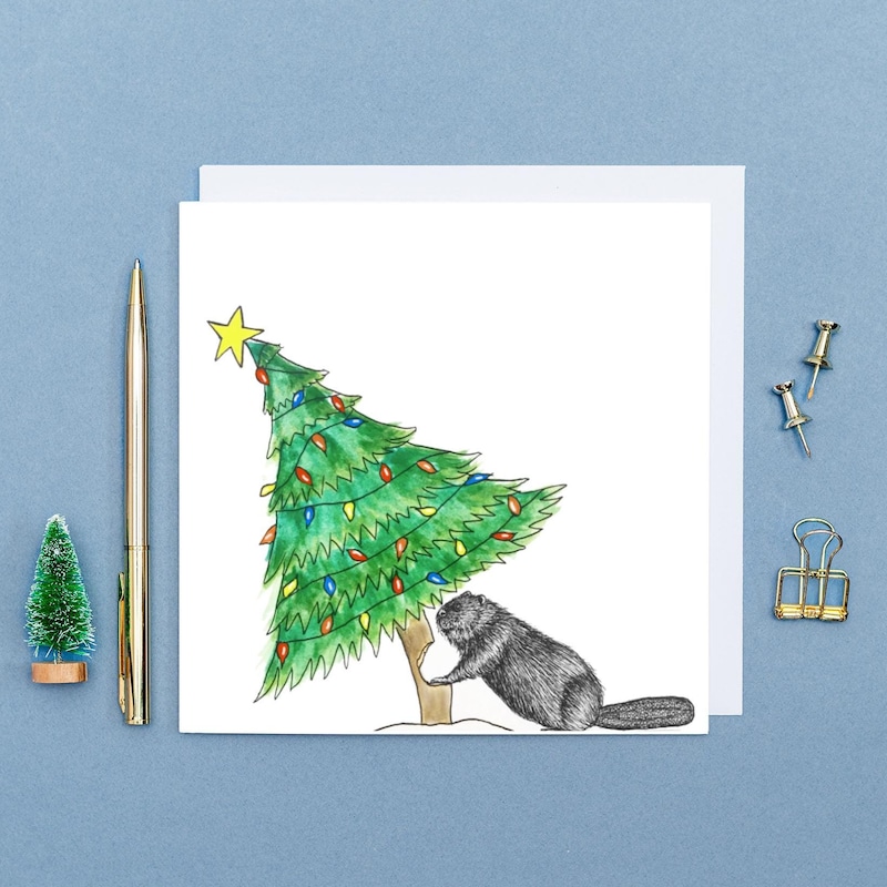 Funny Beaver Christmas Card - Etsy UK