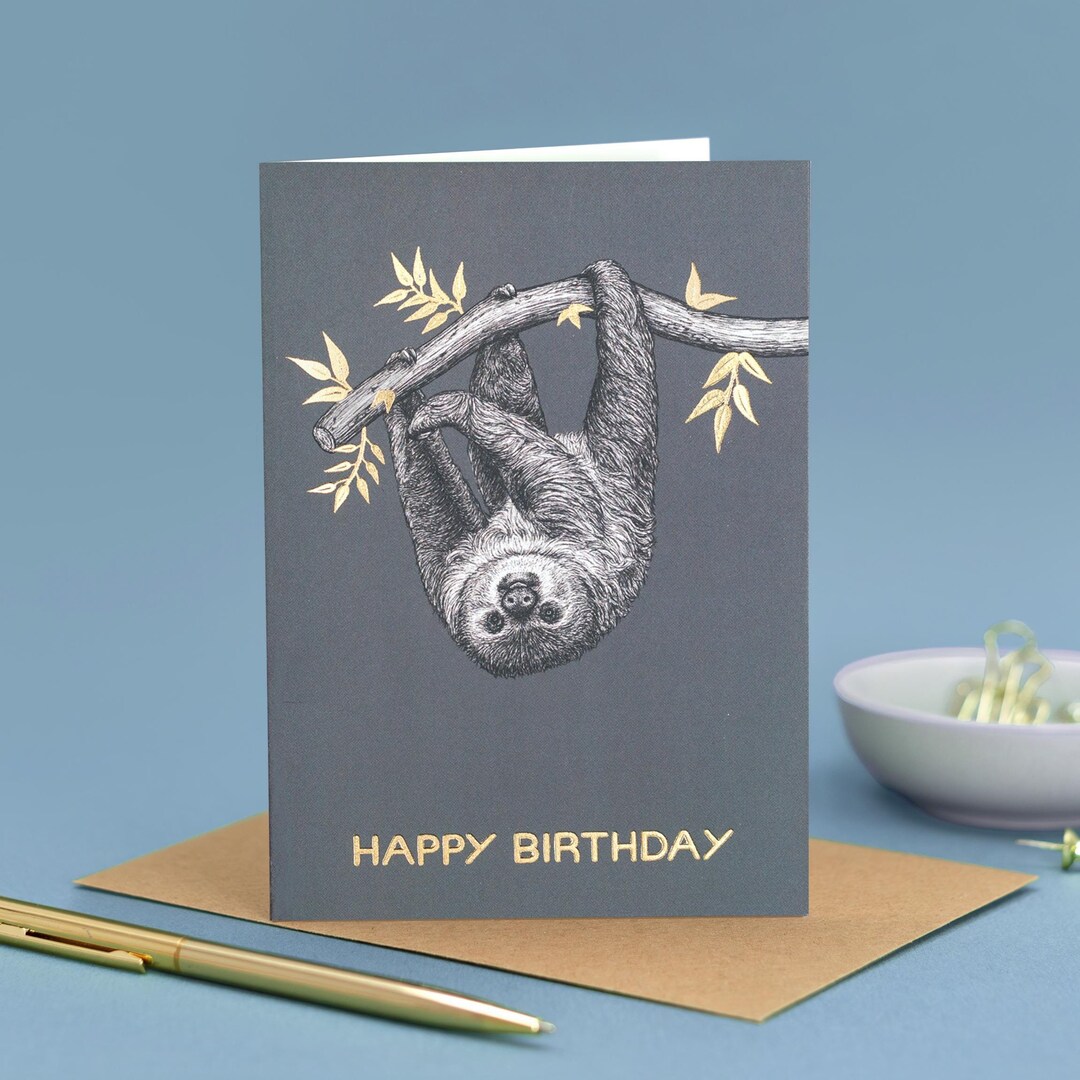 Luxury Sloth Birthday Card // Gold Foil Card for Him or for Her, Happy ...