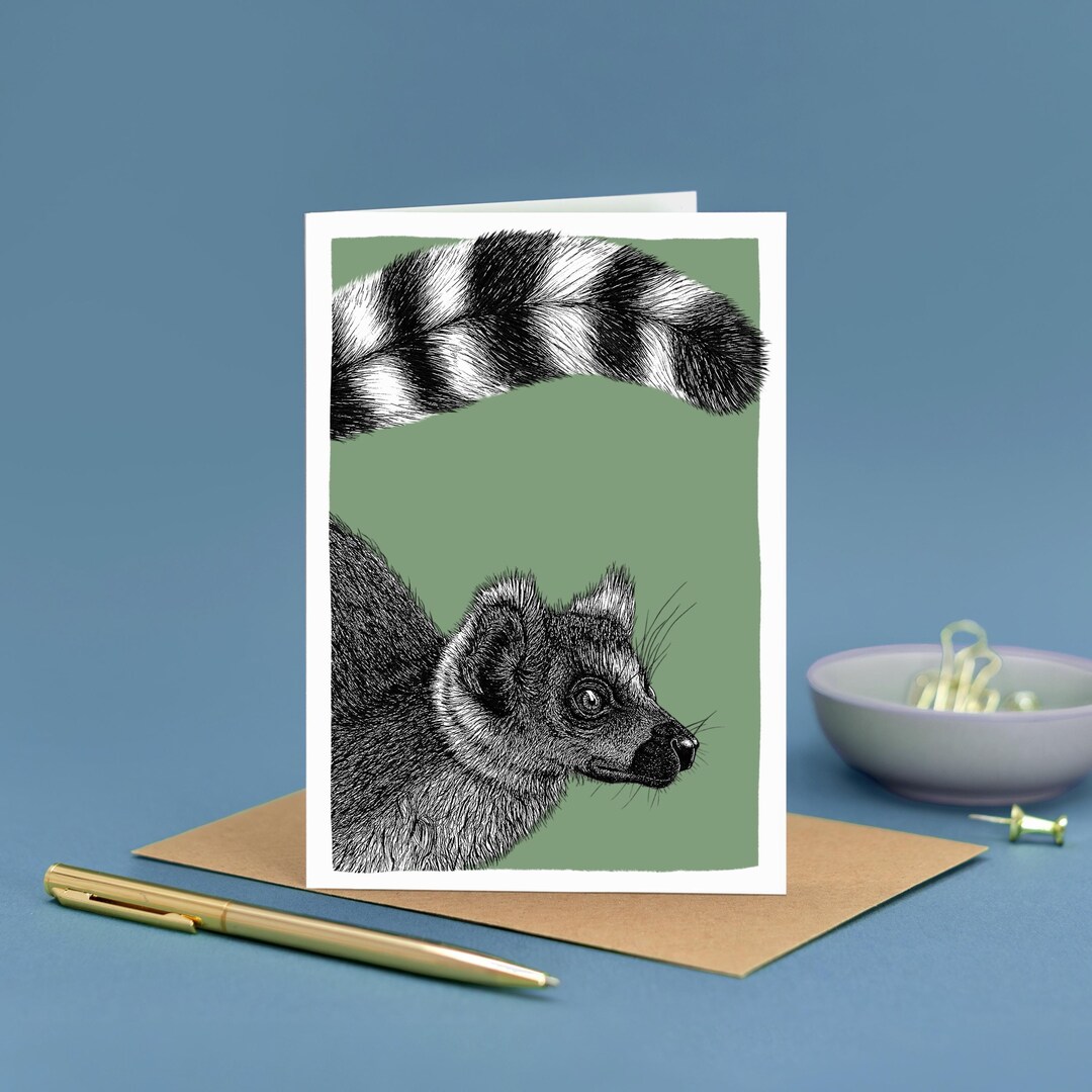 Ring-tailed Lemur Note Card // Animal Art Card // Eco-friendly Note ...