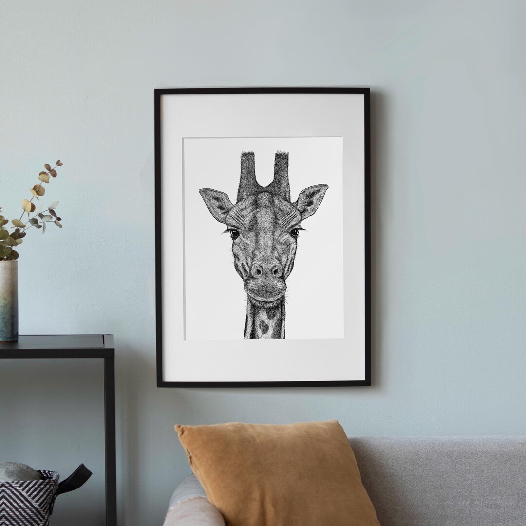 Giraffe A4 Art Print // Hand-drawn Giraffe Wall Art, Gift for Giraffe ...