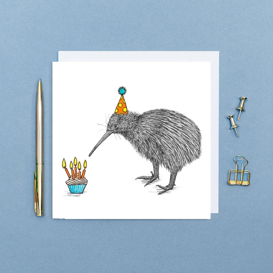Kiwi Birthday Card // Animal Art, Cards for Friend, Cute Blank Cards ...