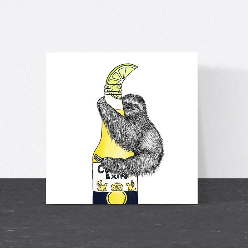 Sloth Beer Birthday Card // Animal Art Celebration Card - Etsy