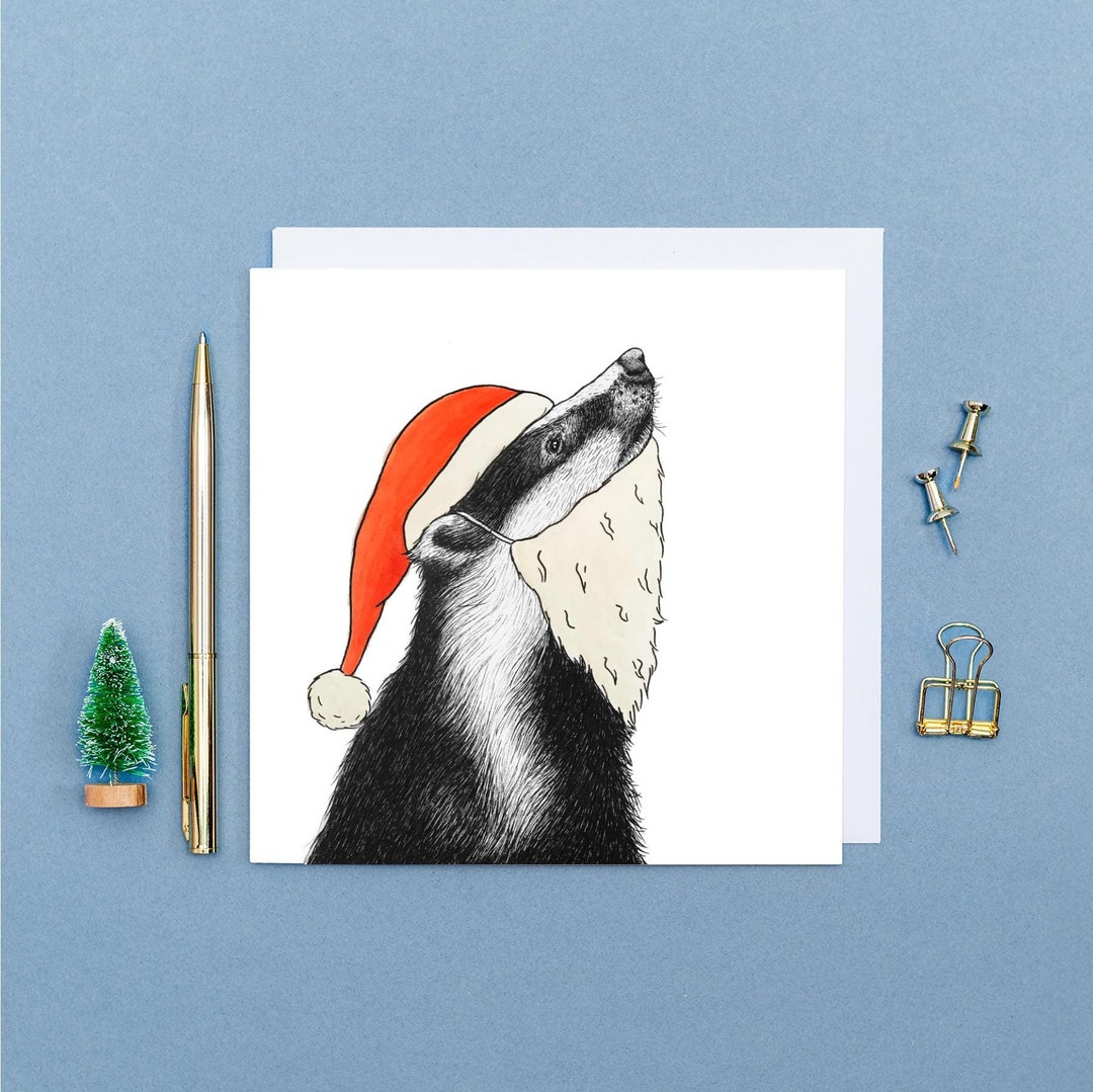 Badger Christmas Card // Animal Christmas Card // Hand Drawn Art Cards ...
