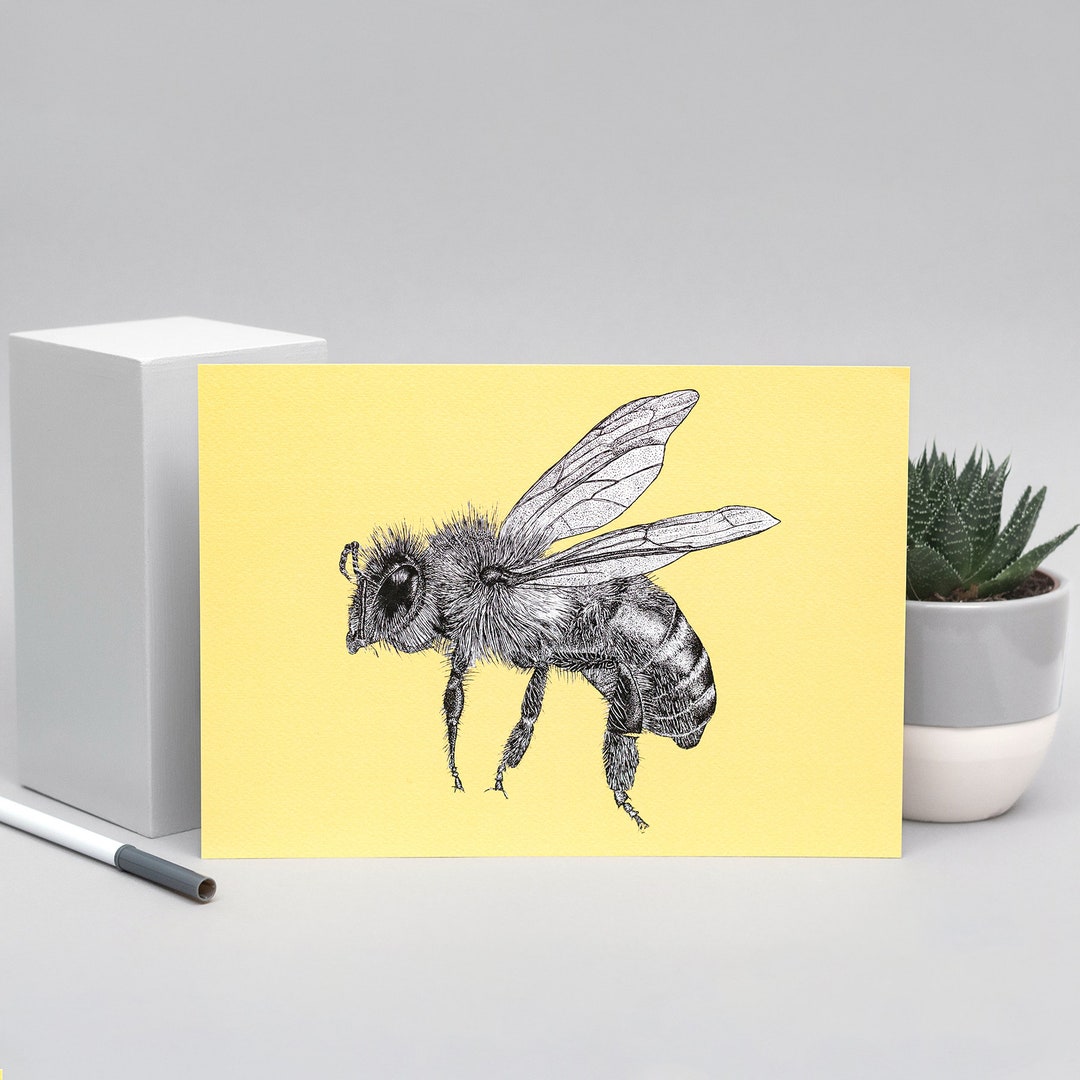 Honey Bee A4 Art Print in Yellow // Bee Wall Art Colourful - Etsy