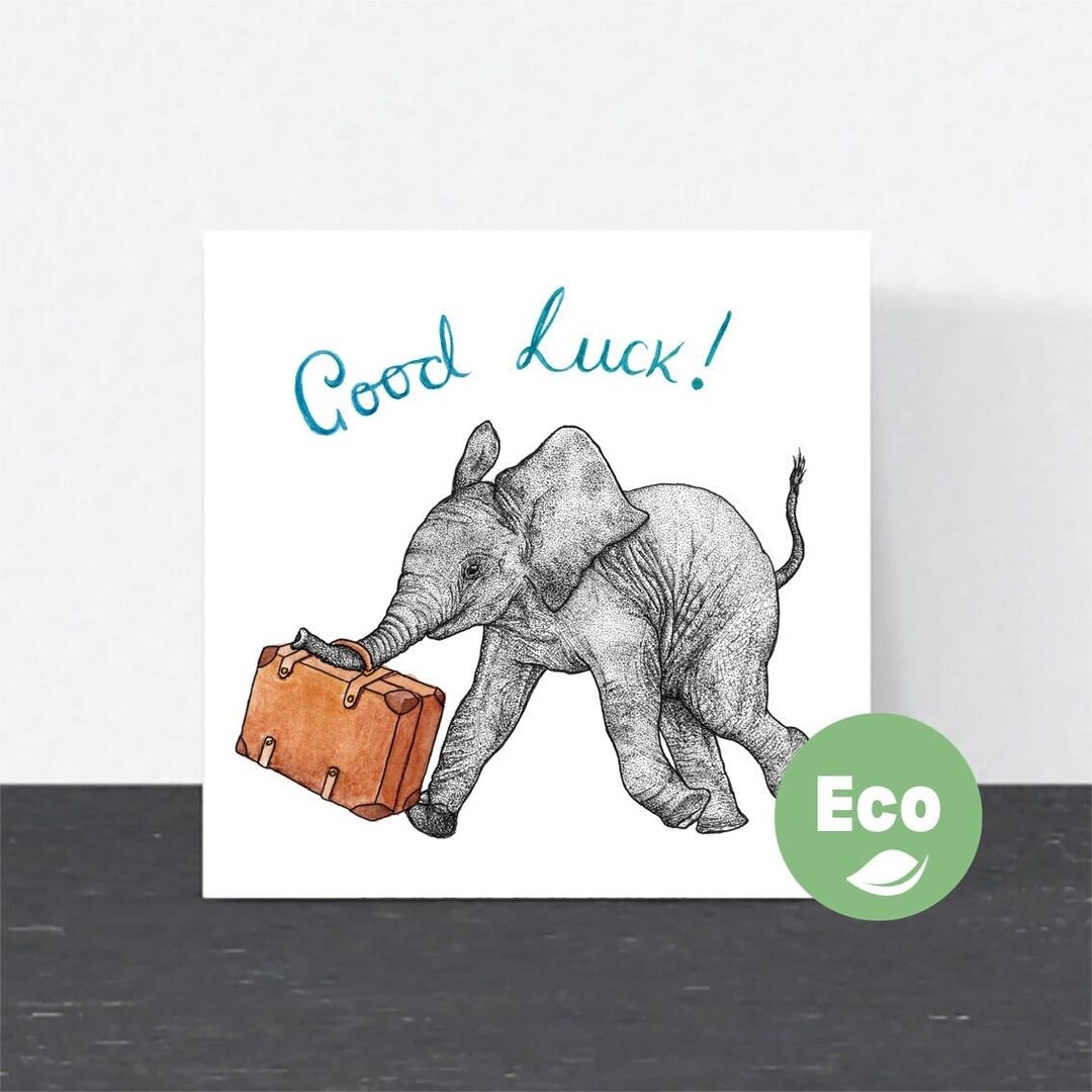 Cute Elephant Good Luck Card // Animal Art Good Luck Travel - Etsy