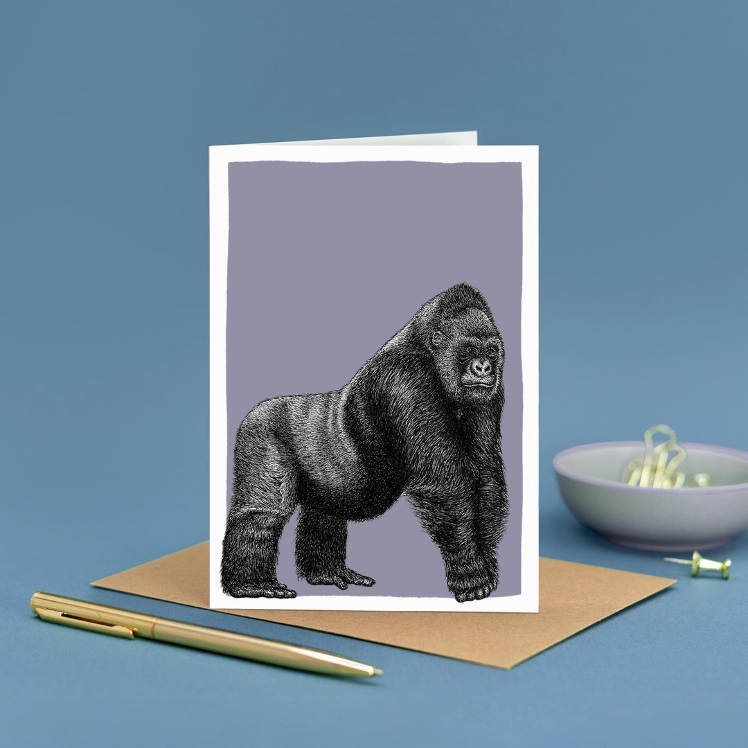 Gorilla Note Card // Animal Art Card // Eco-friendly Note Cards ...