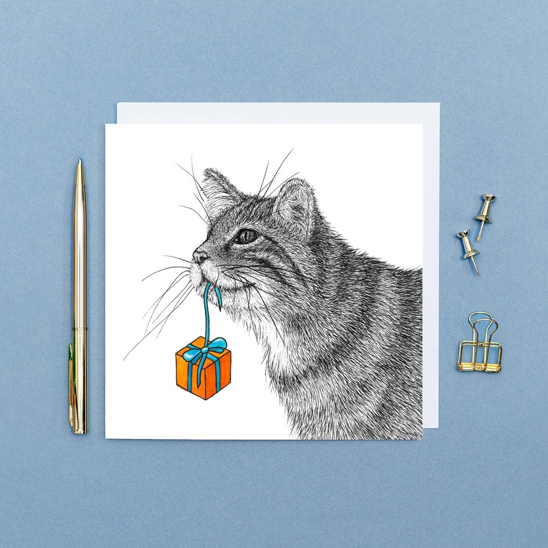 Funny Cat Birthday Card // Scottish Wildcat Animal Art, Cards for Her ...