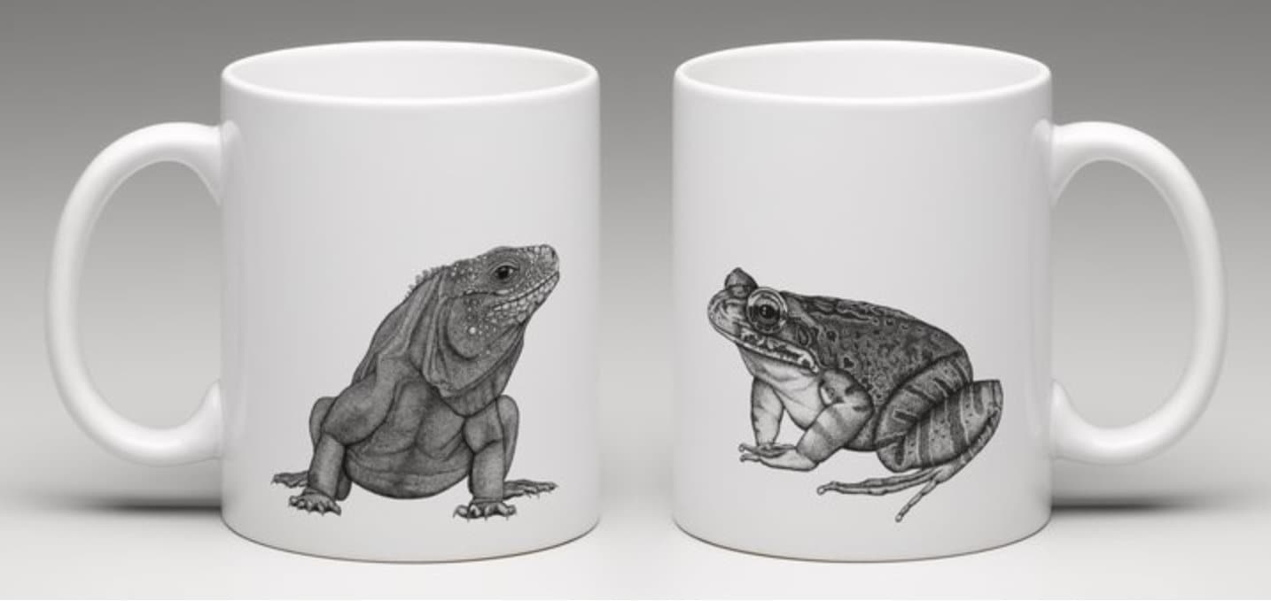 Iguana and Frog Mug // Wildlife Gifts Animal Art Gifts for - Etsy