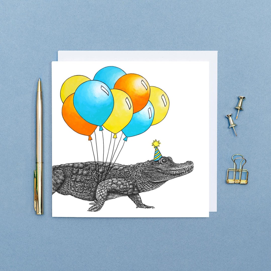 Party Crocodile Birthday Card // Animal Birthday Card, Birthday Cards ...