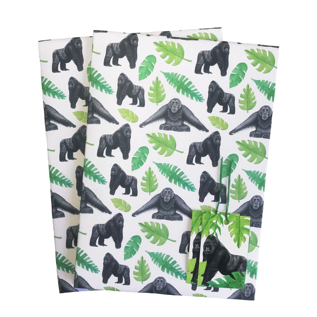 Ape Gift Wrap and Tags Set // Animal Wrapping Paper; Orangutan and ...