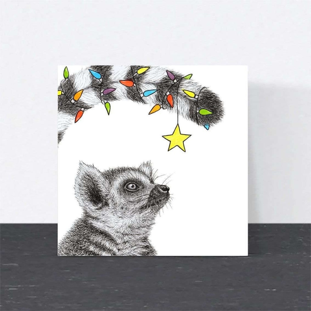 Lemur Christmas Card // Animal Christmas Cards // Cute Animal Art Card ...