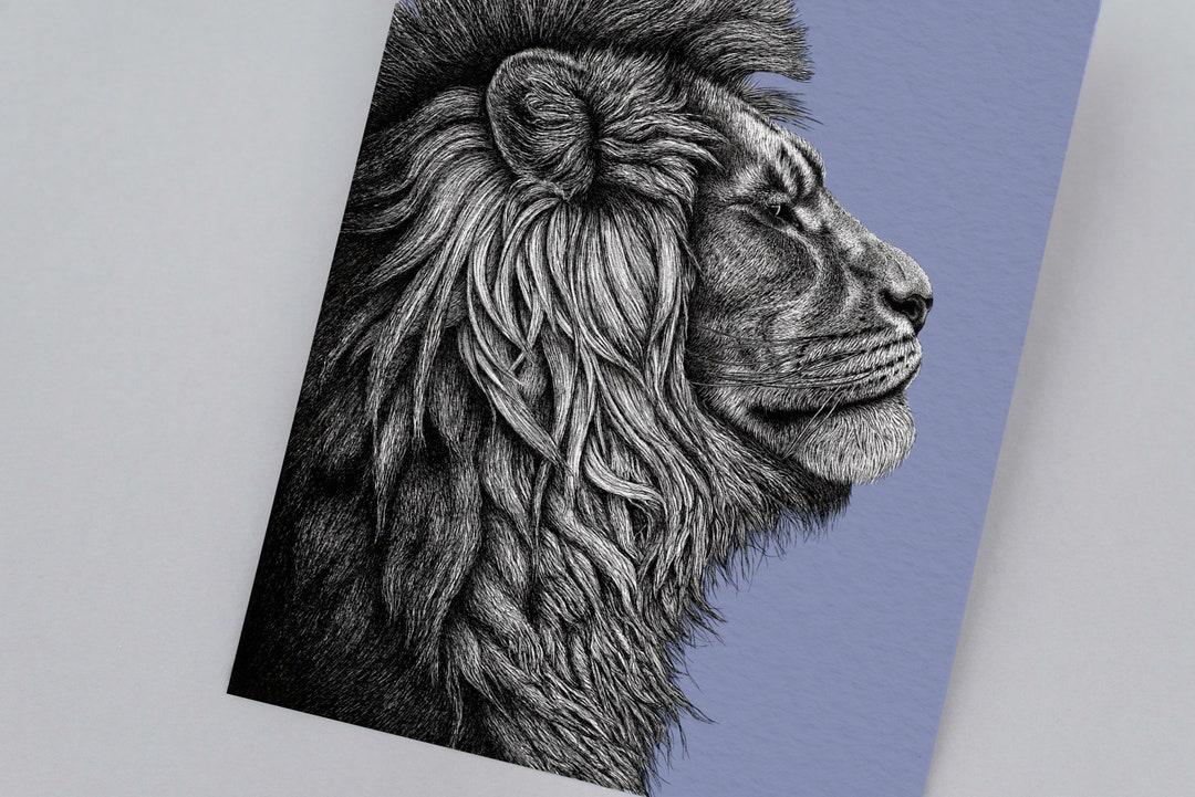 African Lion A4 Art Print // Lion Wall Art, African Wildlife Art, Lion ...