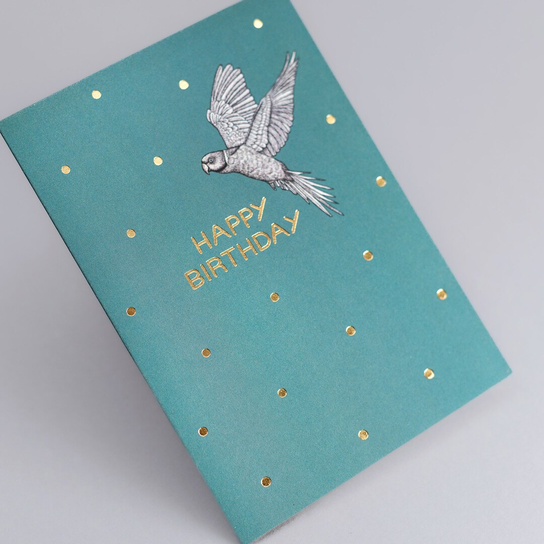Luxury Parakeet Birthday Card // Gold Foil Card for Her, Happy Birthday ...