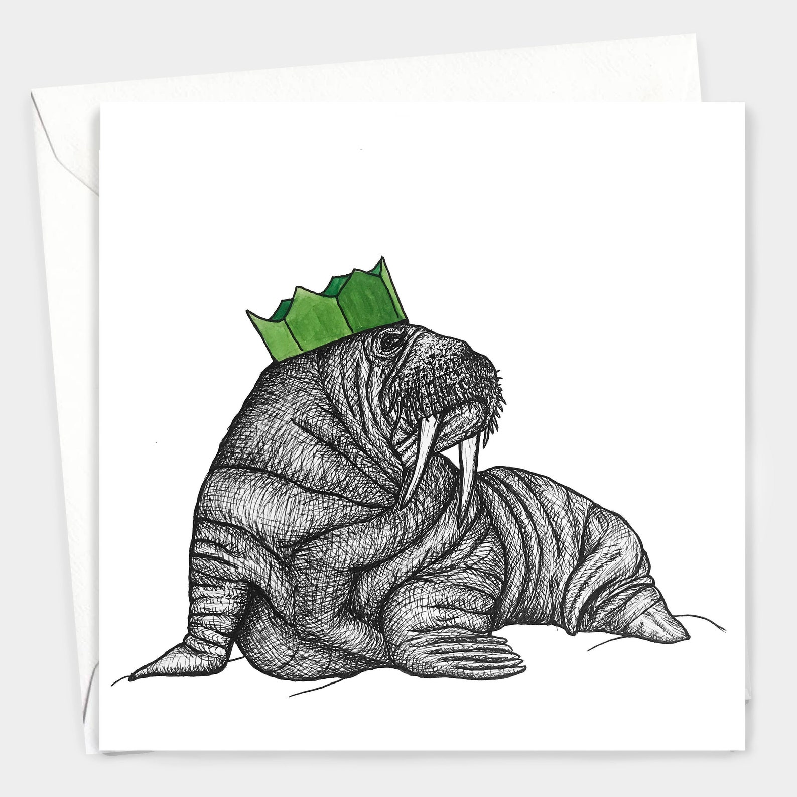 Walrus Christmas card // hand-drawn funny wildlife card | Etsy