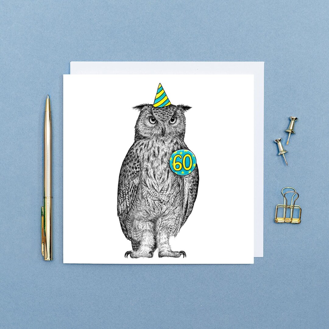 Funny 60th Birthday Card // Animal Art, Cards for Men, Cards for Friend ...