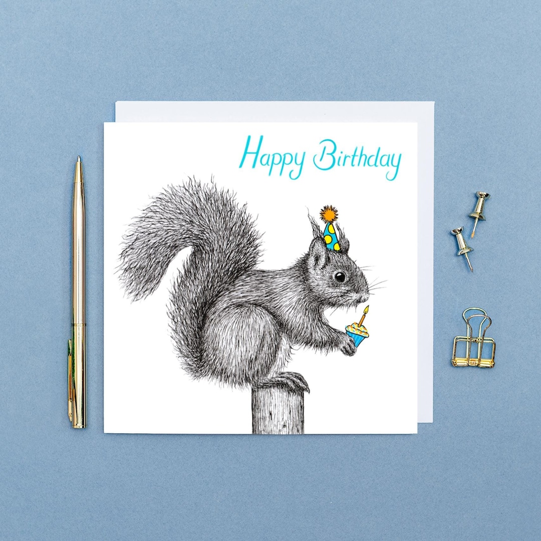 Red Squirrel Birthday Card // Cute Animal Birthday Card // Hand Drawn ...
