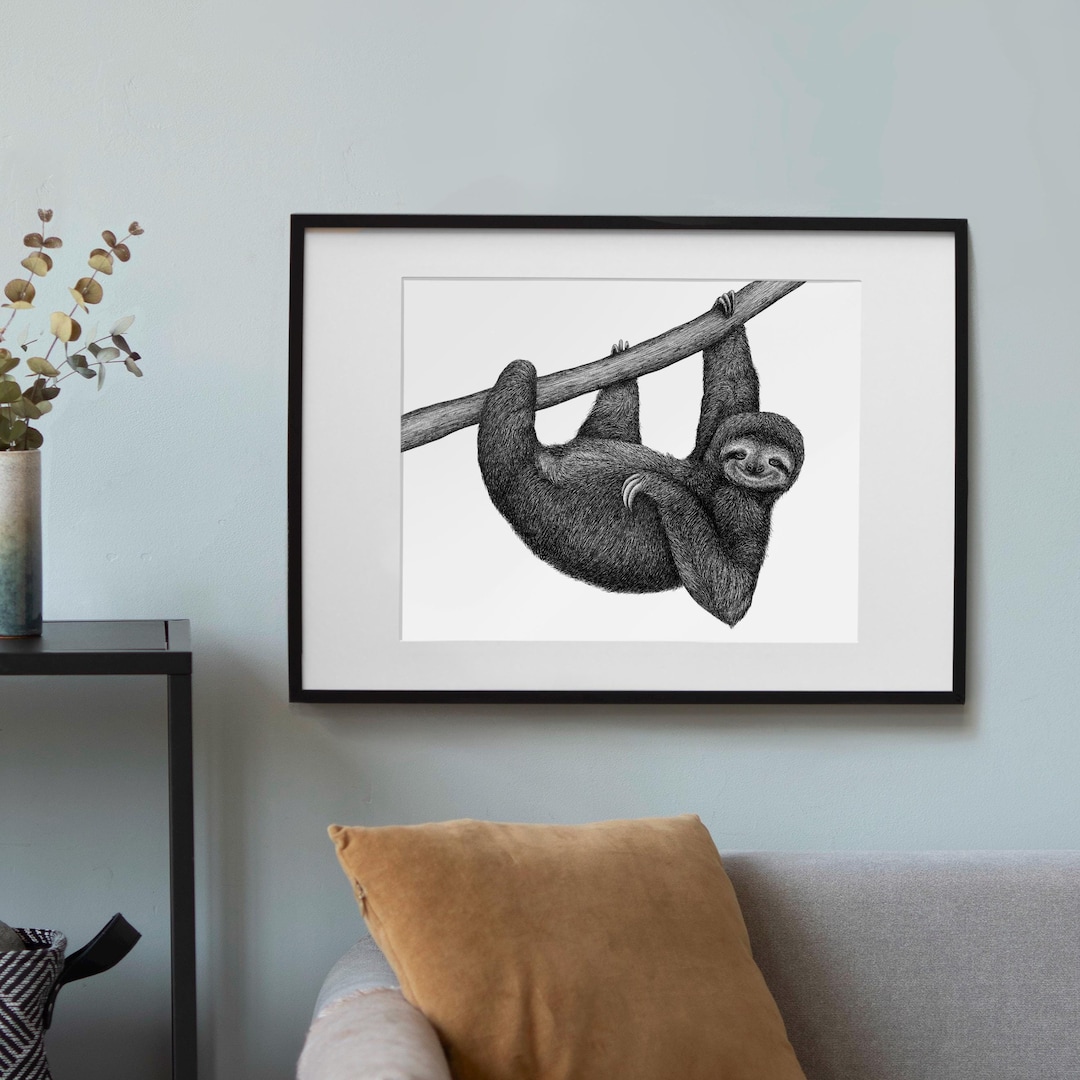 Sloth A4 Art Print // Black and White Sloth Drawing, Sloth Gift, Sloth ...