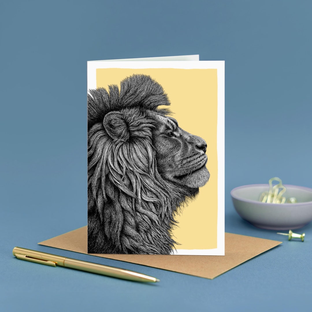 African Lion Note Card // Animal Art Card // Eco-friendly Note Cards ...