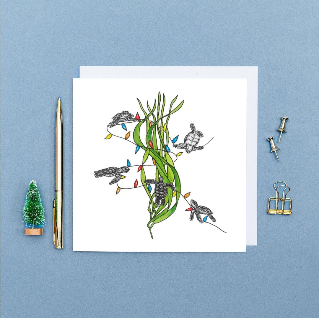 Baby Turtles Christmas Card // Animal Art, Unique Wildlife Card, Blank ...