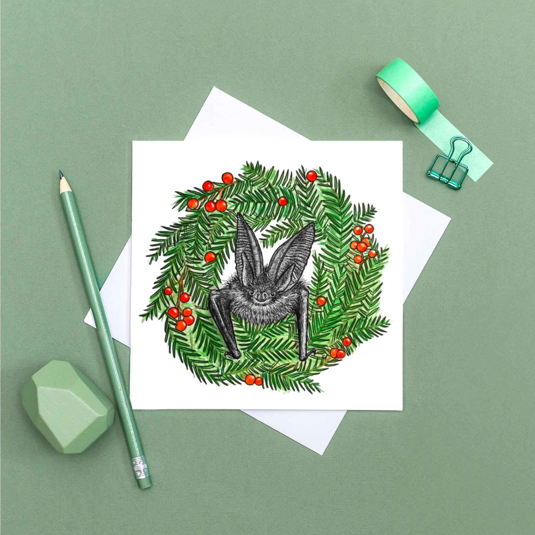 Long-eared Bat Christmas Card // Animal Art, British Wildlife Card ...