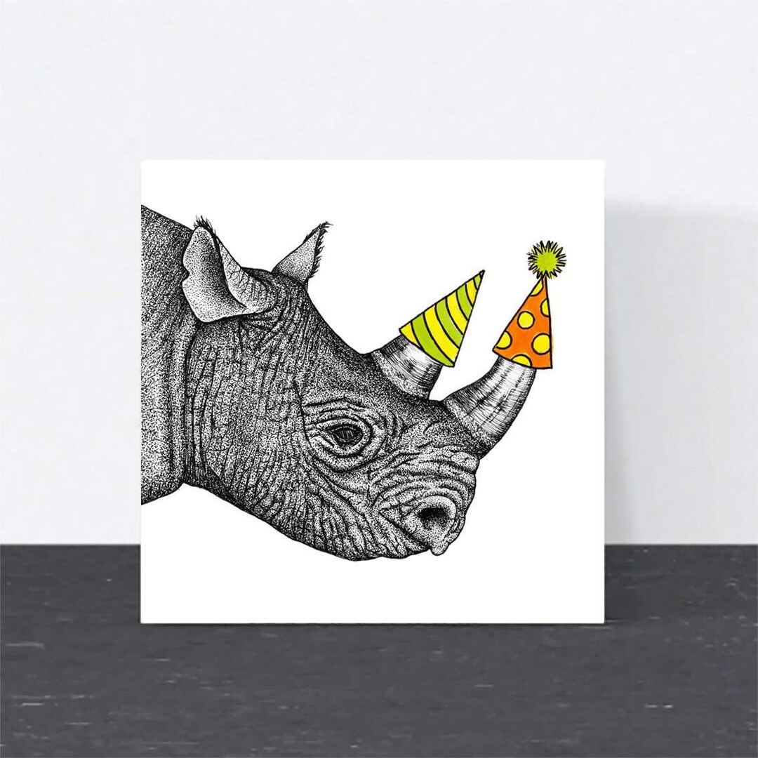 Rhino Birthday Card // Animal Birthday Card // Hand Drawn Birthday Card ...