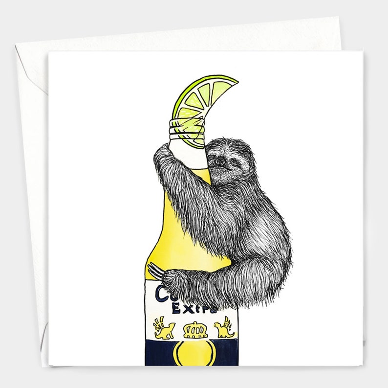 Sloth Beer Birthday Card // Animal Art Celebration Card - Etsy