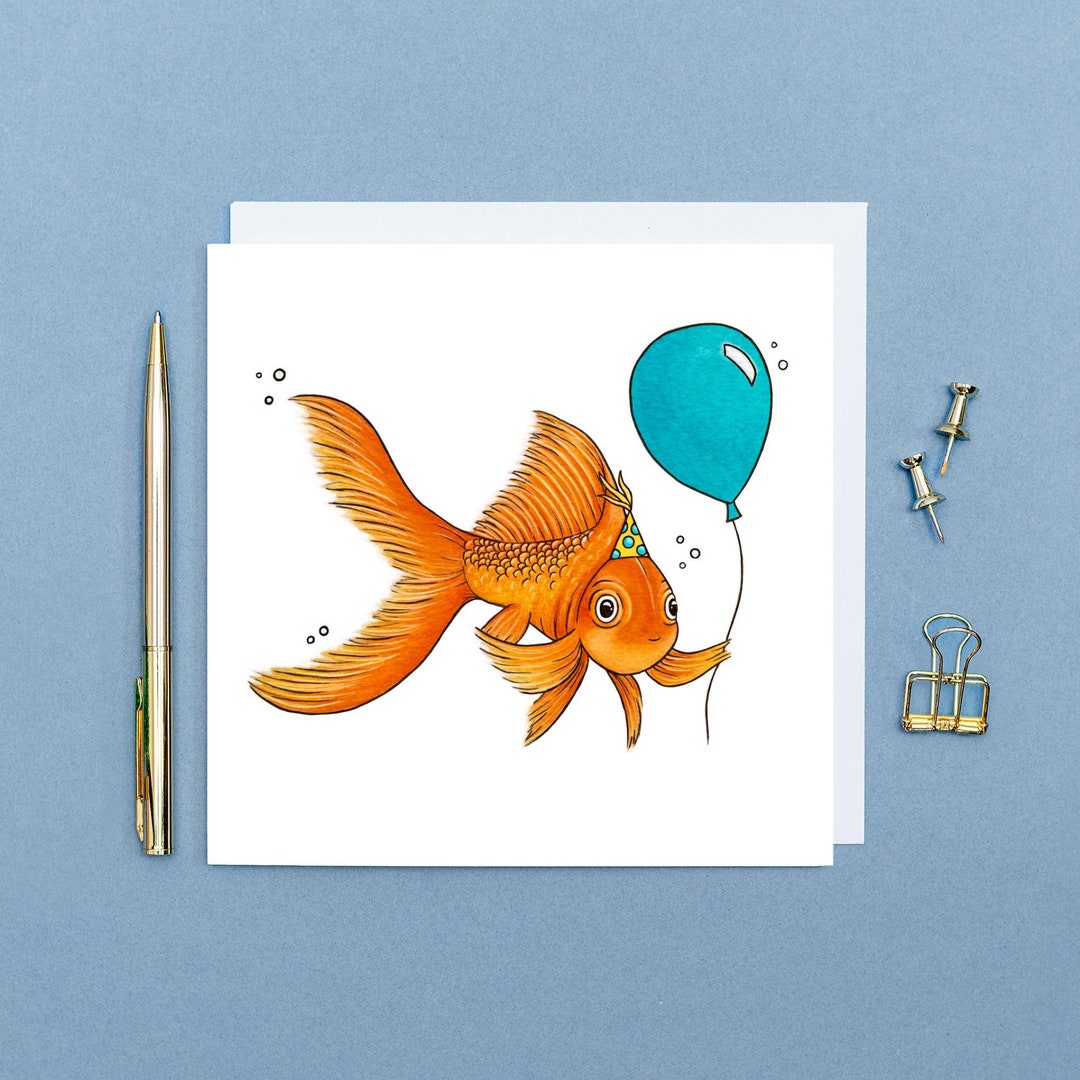 Goldfish Birthday Card // Animal Birthday Card // Cute Animal Art Cards ...