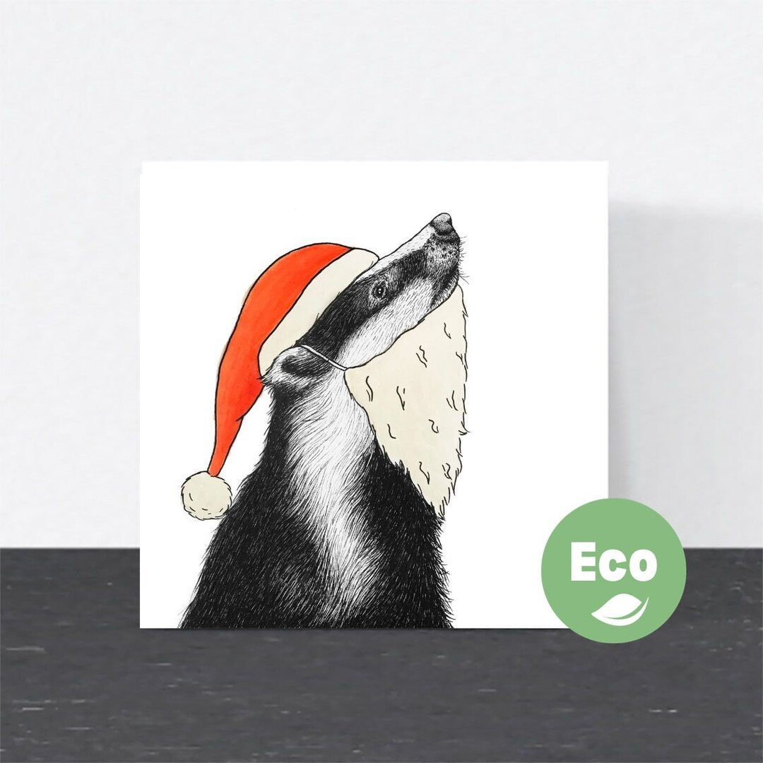 Badger Christmas Card // Animal Christmas Card // Hand Drawn - Etsy