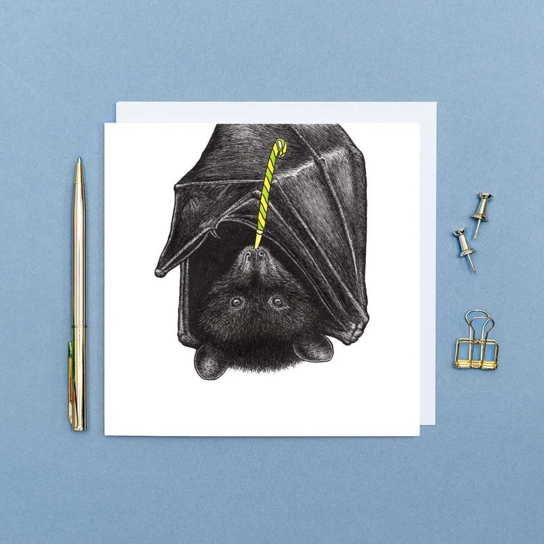 Party Bat Birthday Card // Cute Animal Art Card, Eco-friendly Birthday ...