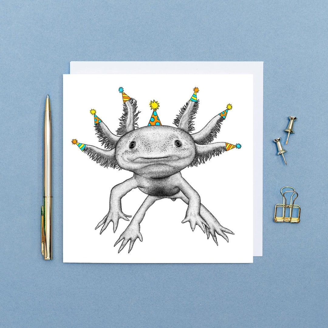 Cute Axolotl Birthday Card // Cute Animal Birthday Cards // Hand Drawn ...