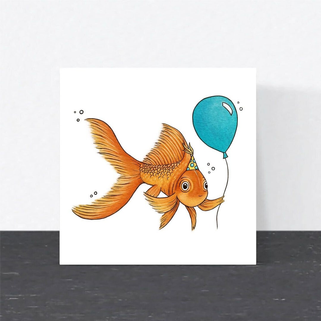 Goldfish Birthday Card // Animal Birthday Card // Cute Animal Art Cards ...