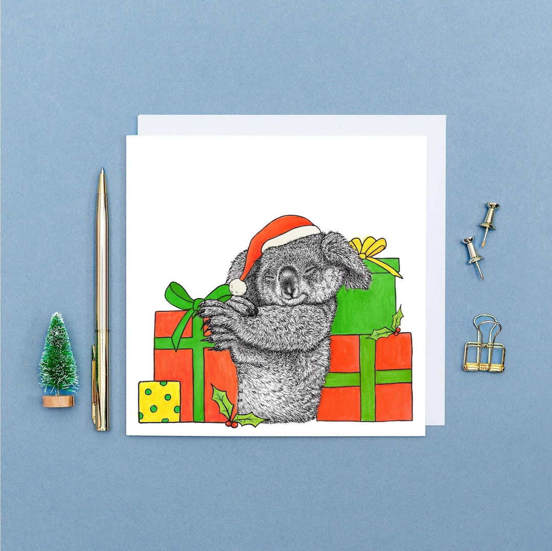 Cute Koala Christmas Card // Animal Christmas Cards // Cute Christmas ...