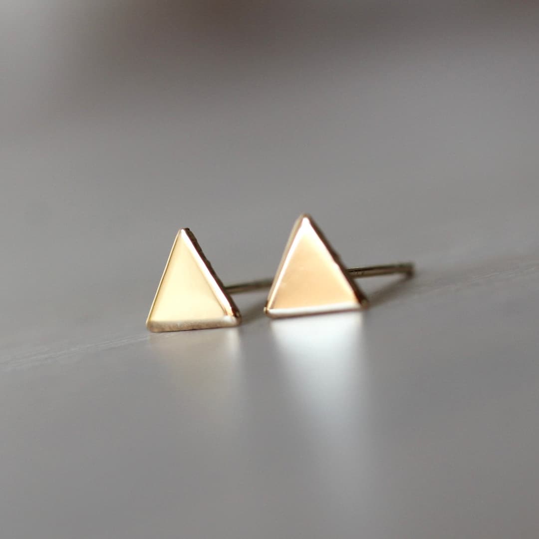 Solid 14K Gold Triangle Studs, Gold Studs, Triangle Studs, Triangle ...