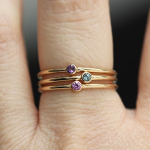 14K Gold Birthstone Ring, Solid Gold Ring, January, February, March ...