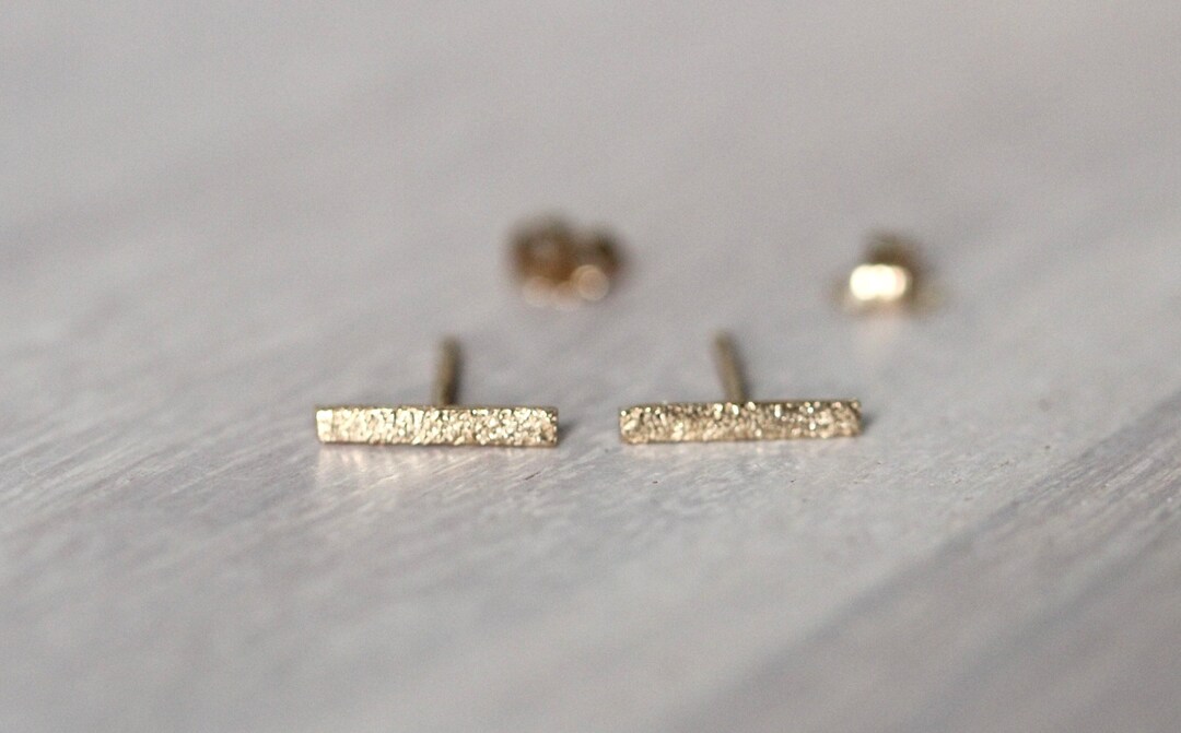 Solid 10K Gold Glitter Bar Studs Gold Studs Line Studs - Etsy