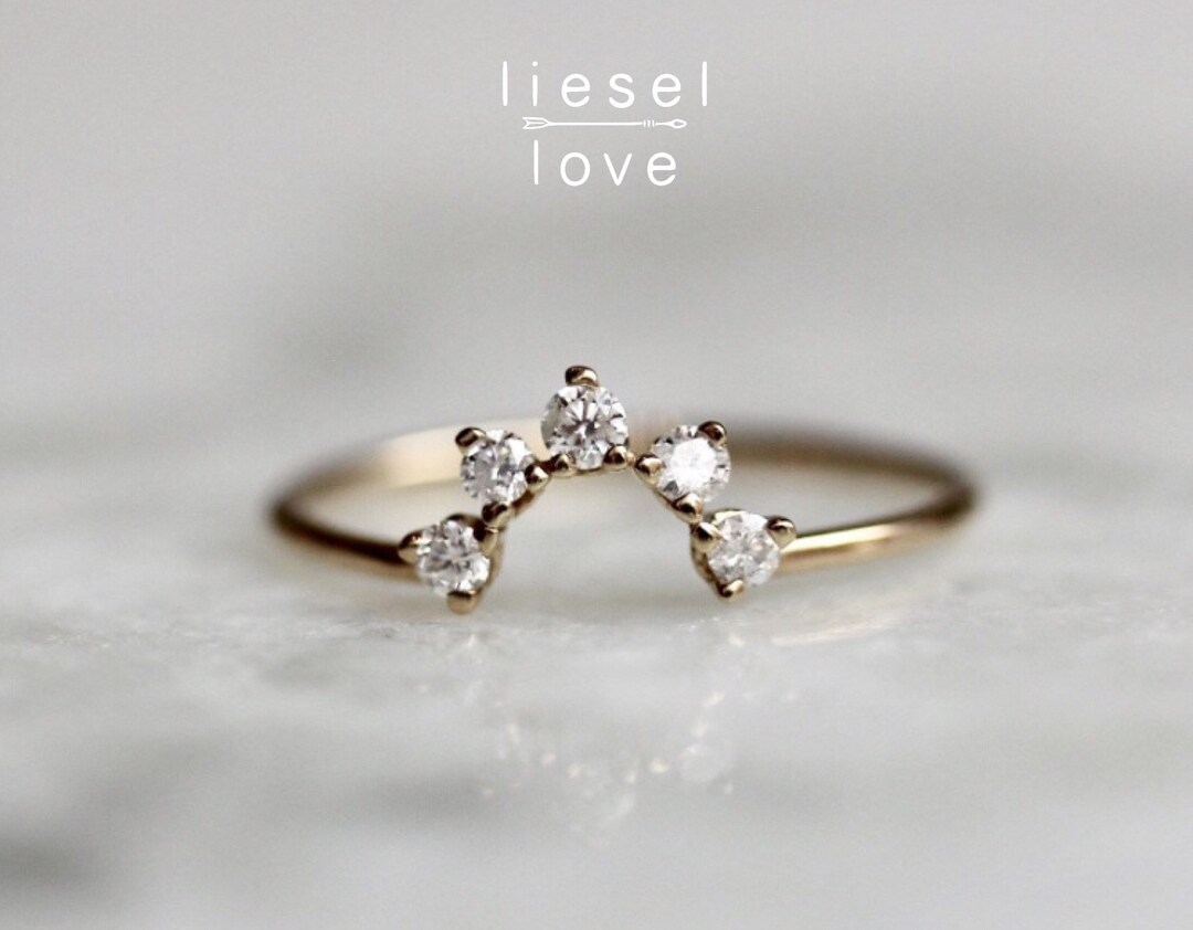 14K Gold Half Circle Diamond Wedding Band Engagement Ring - Etsy