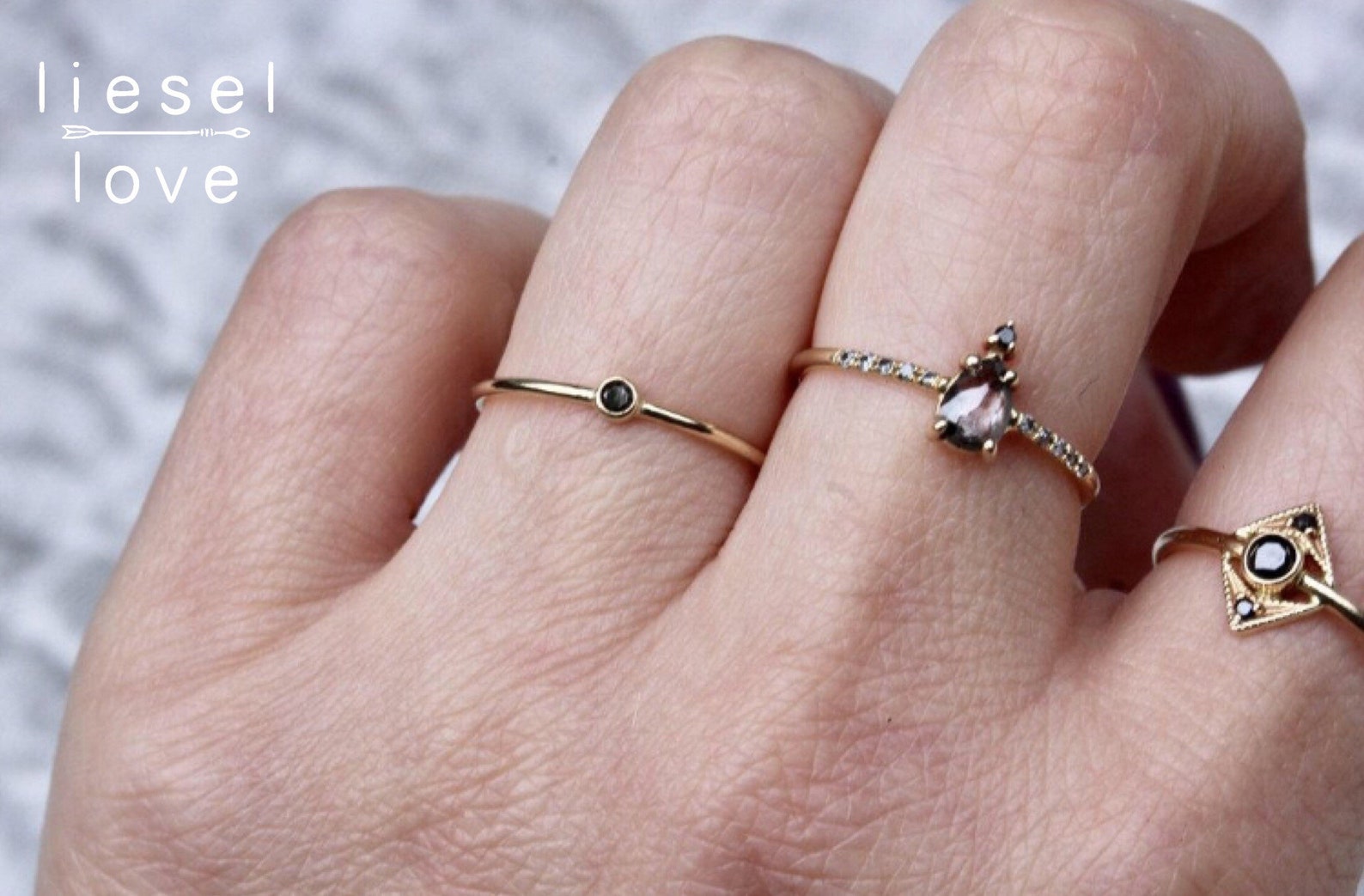 14K Gold Tiny Black Diamond Ring Black Diamond Ring Dainty | Etsy