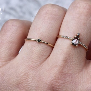 14K Gold Tiny Black Diamond Ring, Black Diamond Ring, Dainty Ring ...