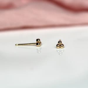 Solid 14K Gold Bead Studs, Triangle Studs, Three Dot Studs, Real Gold ...