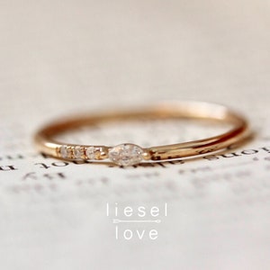 14K Gold Asymmetrical Marquise Diamond Ring, Dainty Diamond Ring ...