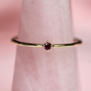 14K Gold Tiny Ruby Ring, Red Stone Ring, Stacking Ring, July Birthstone, Prong Setting, Ruby ...