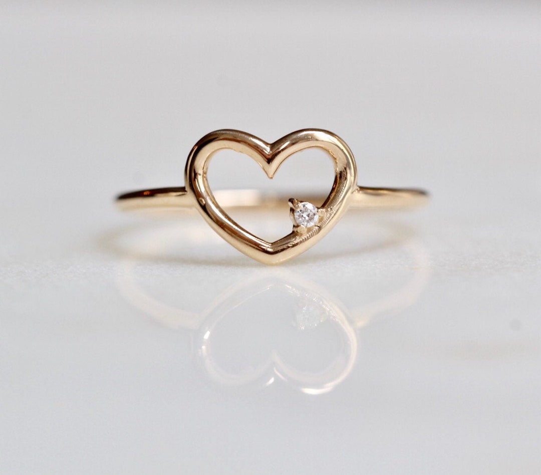 14K Heart Ring Diamond Heart Ring Open Heart Ring Sold Gold - Etsy
