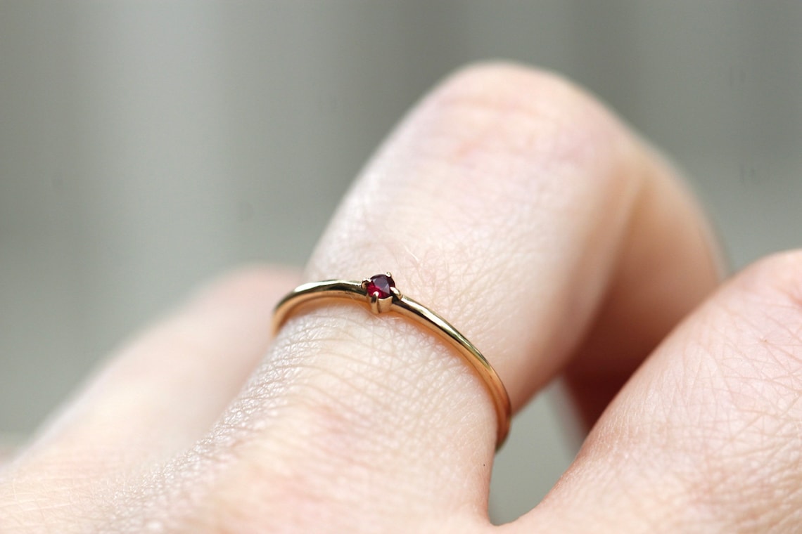 14K Gold Tiny Ruby Ring Red Stone Ring Burgundy Stone Ring - Etsy
