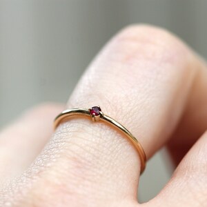 14K Gold Tiny Ruby Ring Red Stone Ring Stacking Ring July - Etsy