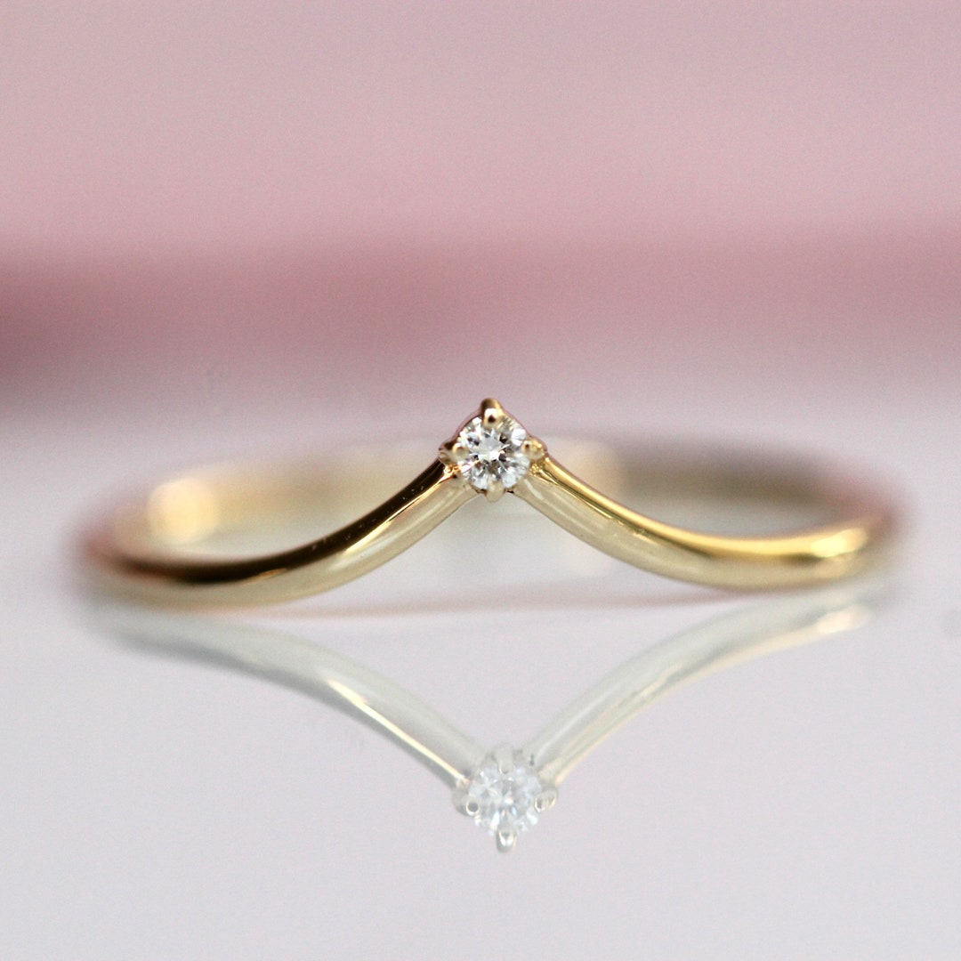14K Gold "swoop" Ring, Diamond Ring, Diamond Chevron Ring, V Ring ...