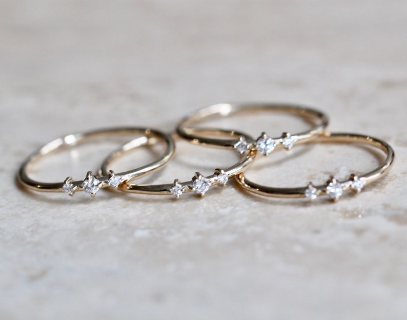 14K Gold Three Stone Diamond Ring snow Dance - Etsy