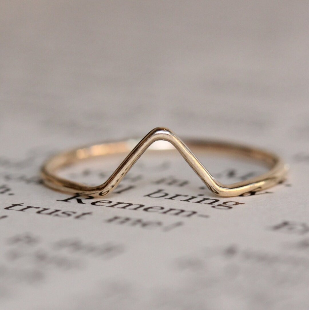 Solid 14K Gold Chevron Ring, Stacking Ring, Rose Gold, White Gold, V ...